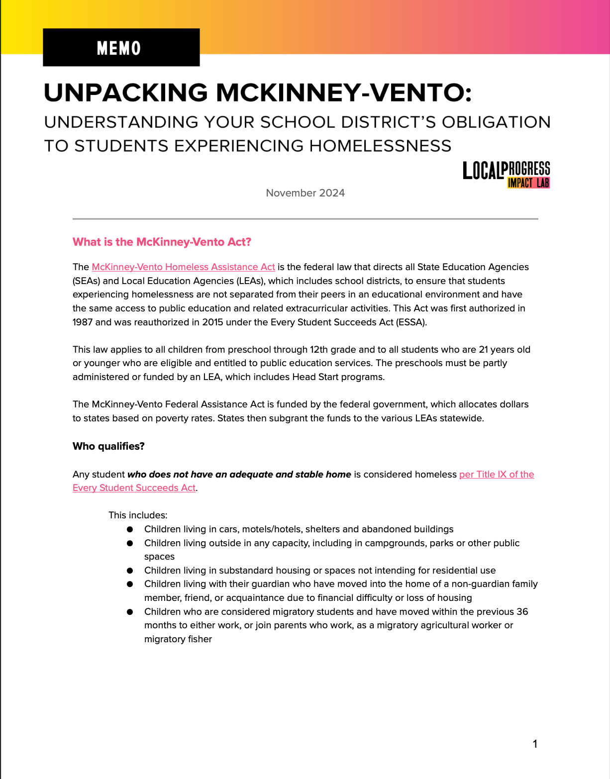 Understanding The McKinney-Vento Act - Local Progress